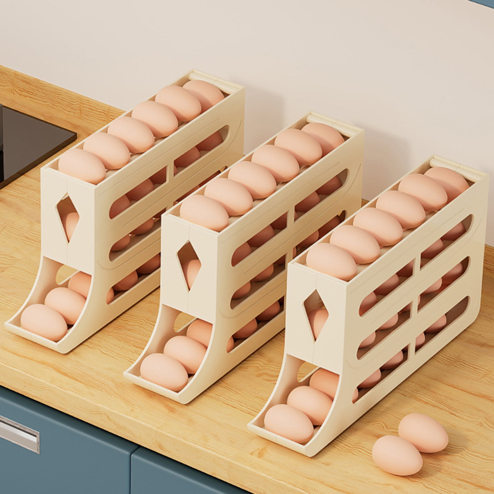 AQJW Fridge Egg Storage Box Four Tiers Automatic Rolling Large Capacity ...
