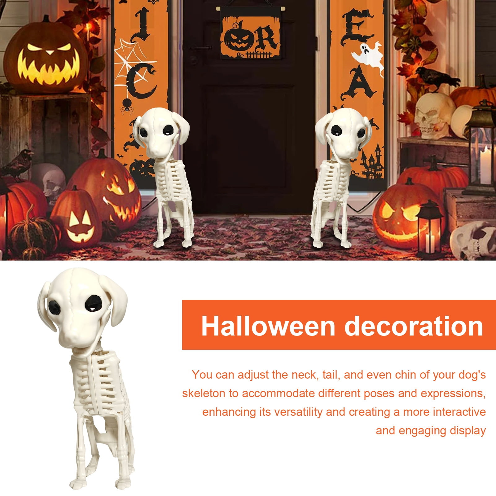 AQJW Halloween Decoration Posable Dog Skeleton Figurine Realistic Full ...