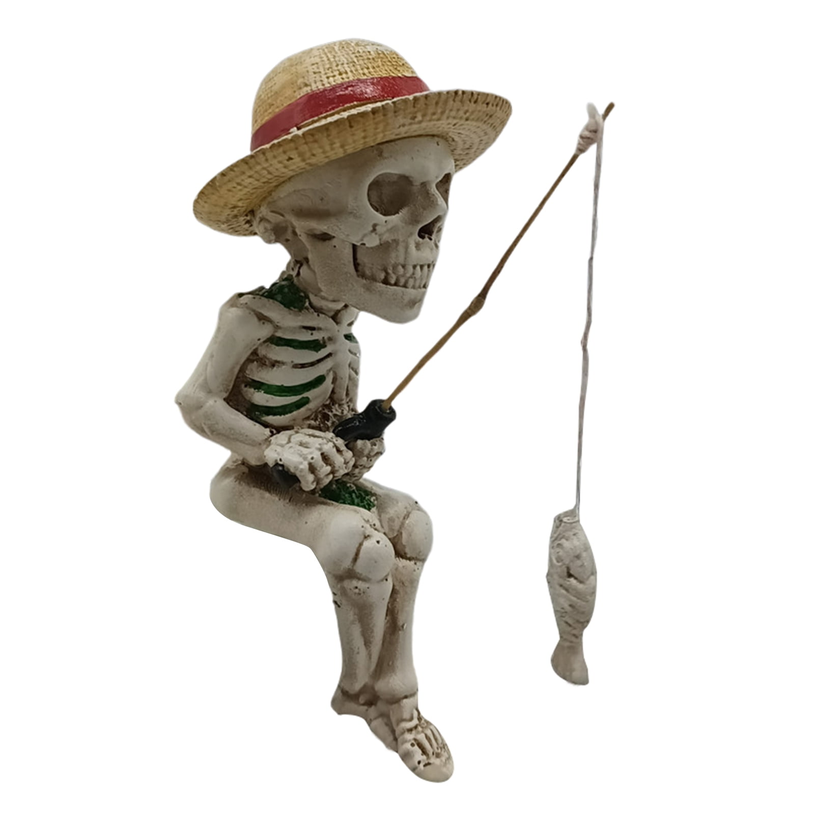 AQJW Halloween Fishing Skeleton Figurine Spooky Sitting Pumpkin Head ...
