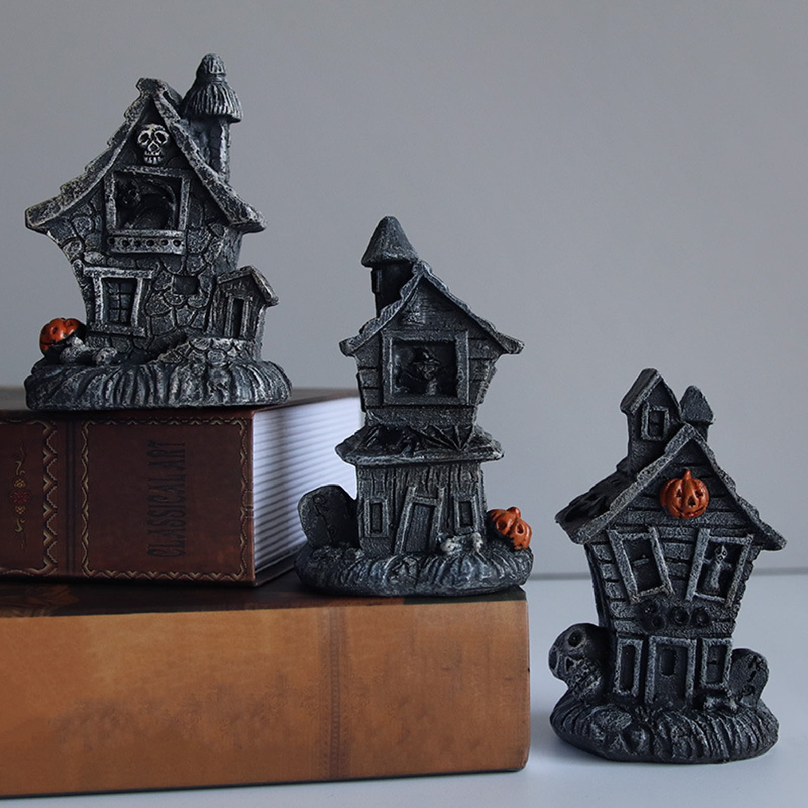 AQJW LED Lovely Haunted House Shape Statue Decor Handmade Festive Touch ...