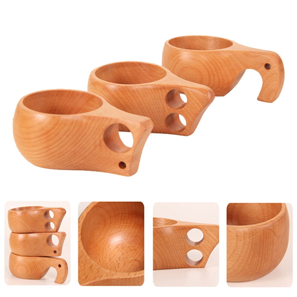 AQJW Outdoor Portable Wooden Ancient Kuksa Coffee Tea Milk Breakfast ...