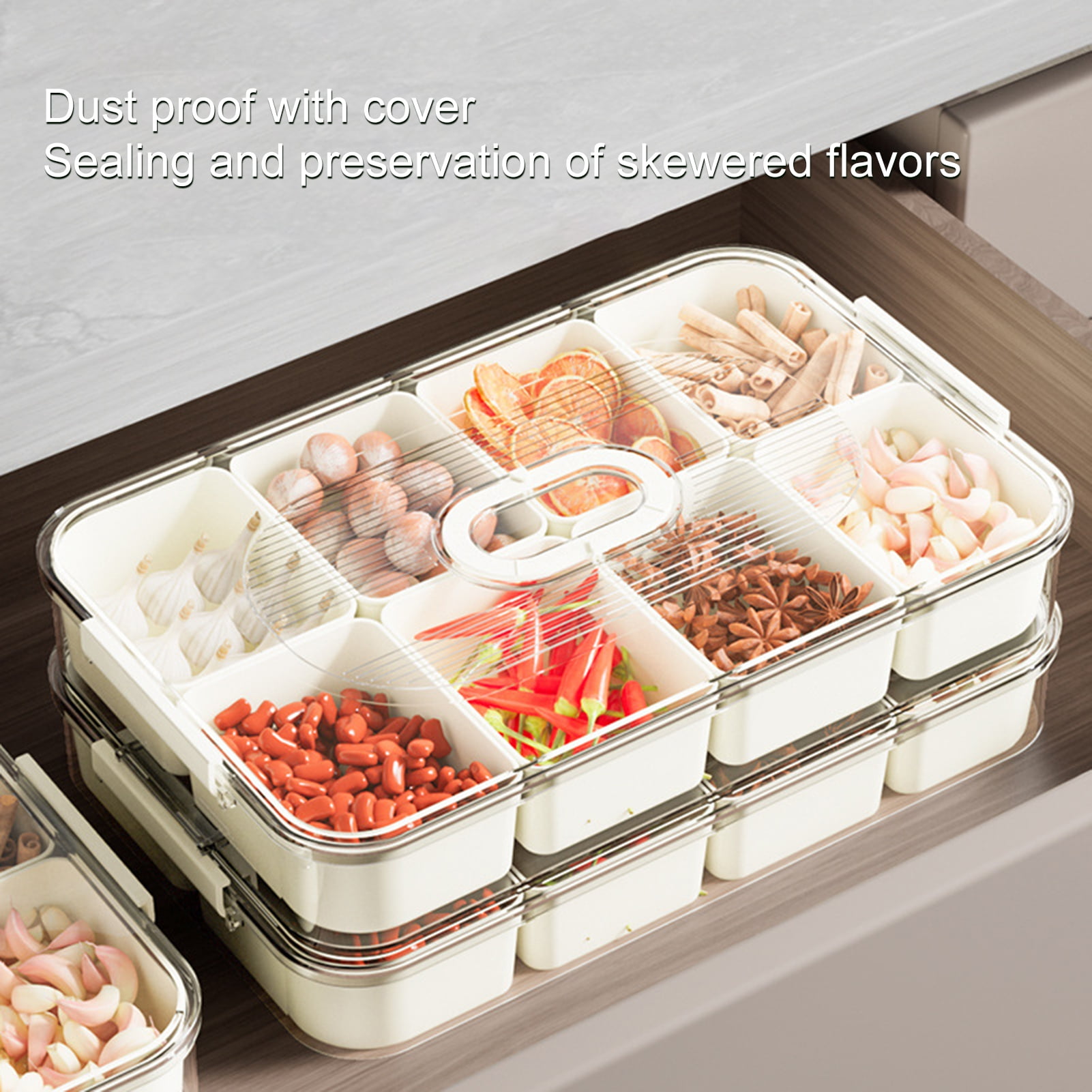 AQJW Snack Tray Fridge Storage Box with Transparent Lid Detachable 4/8 ...