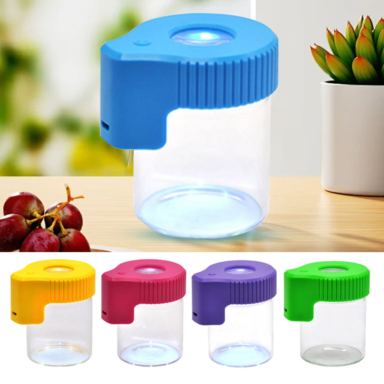 AQJW Transparent LED Glass Seal Storage Jar Light Up Airtight USB ...