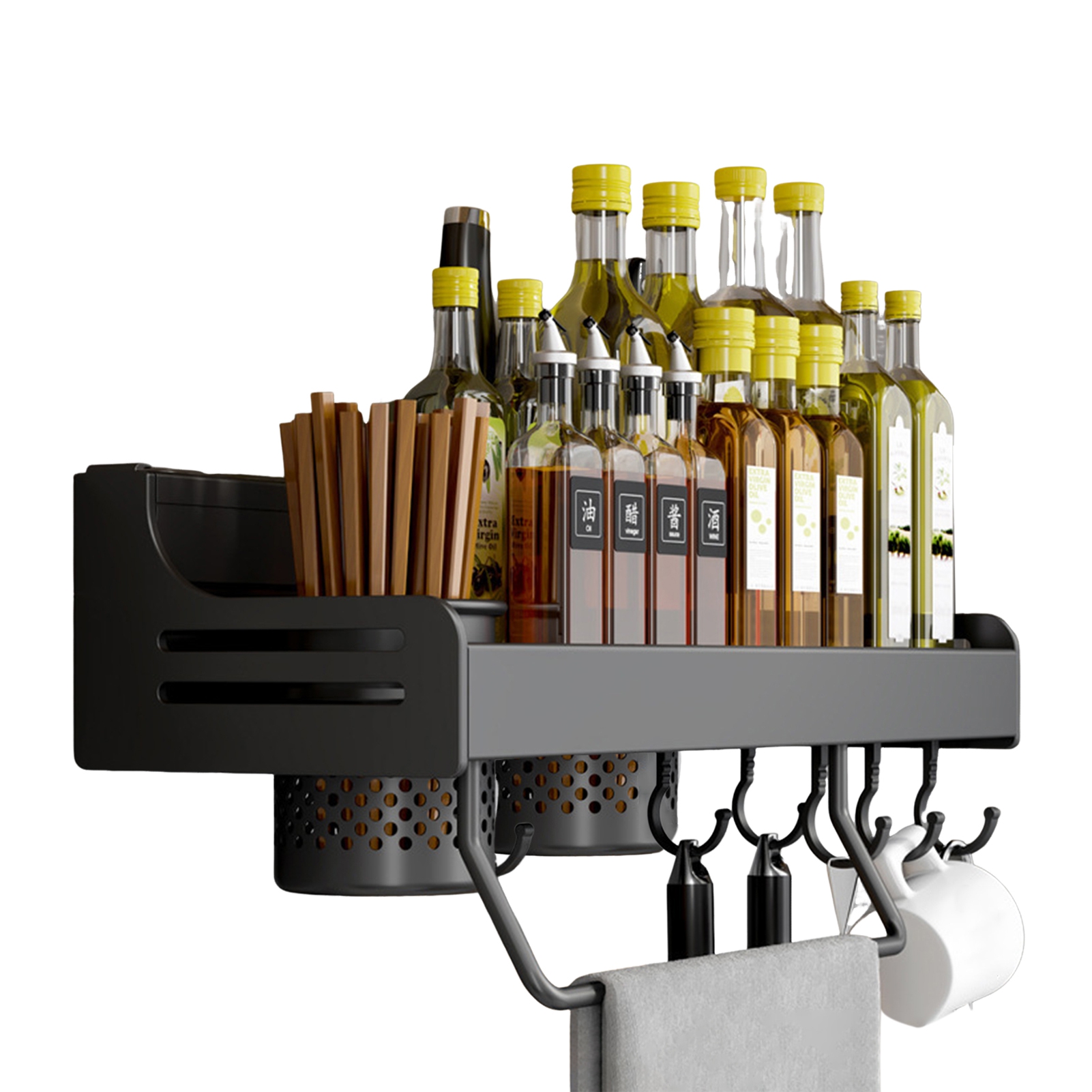 AQJW Wall Mount Spice Rack Tool Storage Holder Strong Load-Bearing ...