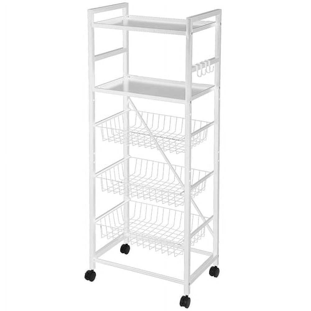 AQMD 5 Tier Fruit Vegetable Storage Basket with Wheels, Stackable Metal ...