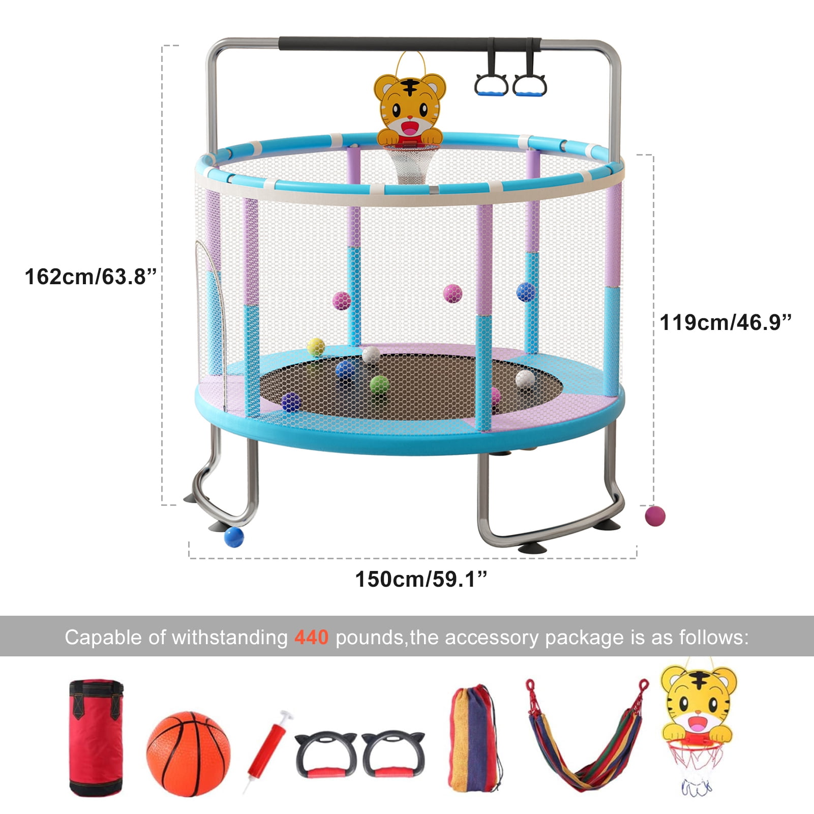 AQMD 5FT Kids Trampoline with Basketball Hoop & Swing - 440lbs Indoor ...