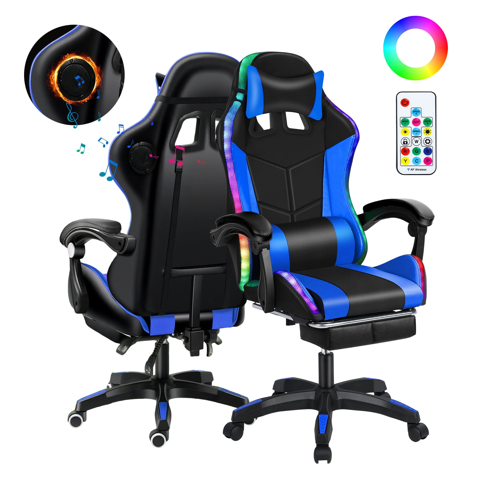 AQMD Gaming Chair with Bluetooth-compatible Speakers and RGB LED Lights ...