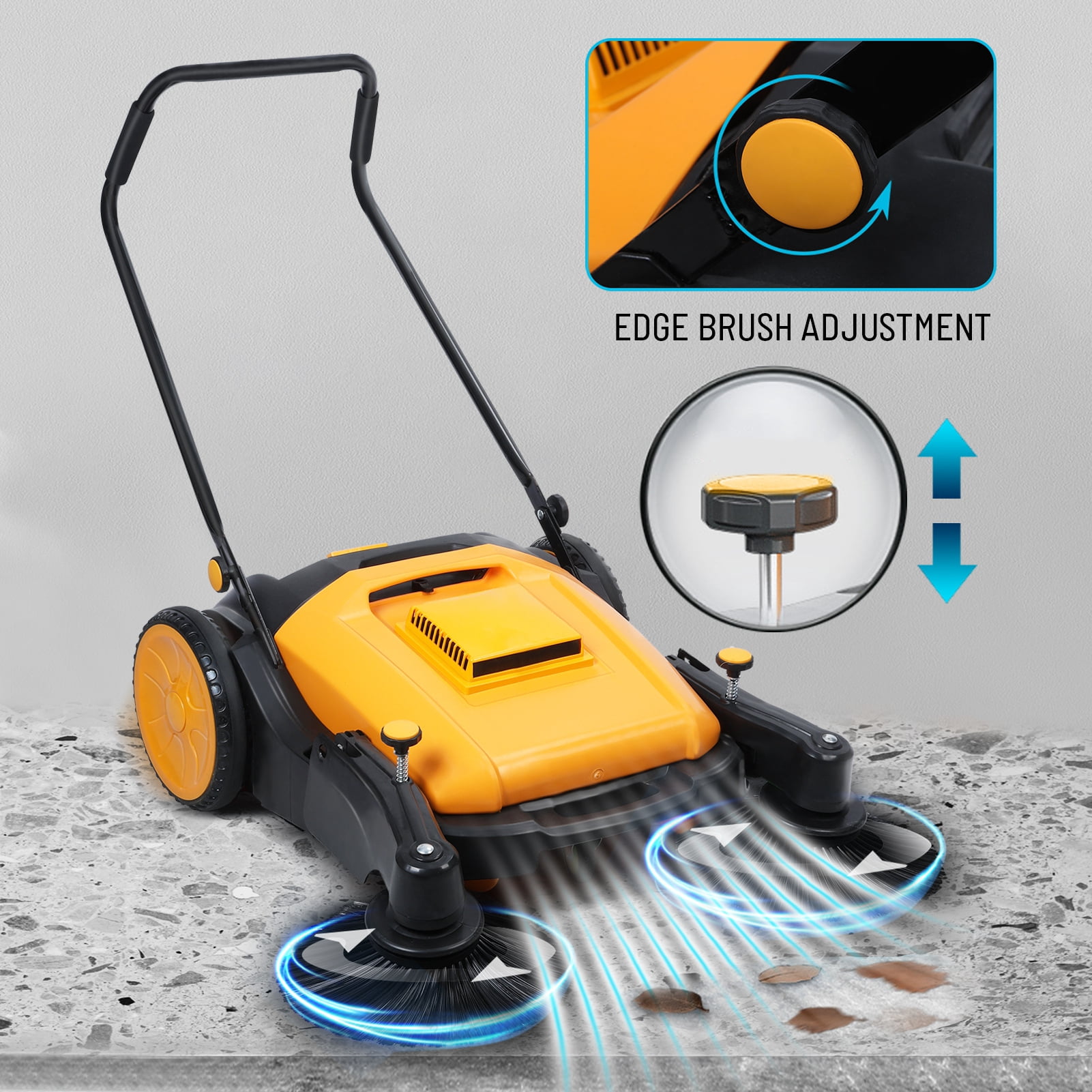 AQMD Industrial Floor Sweeper with Triple Brooms, 38 inch Noise-Free ...