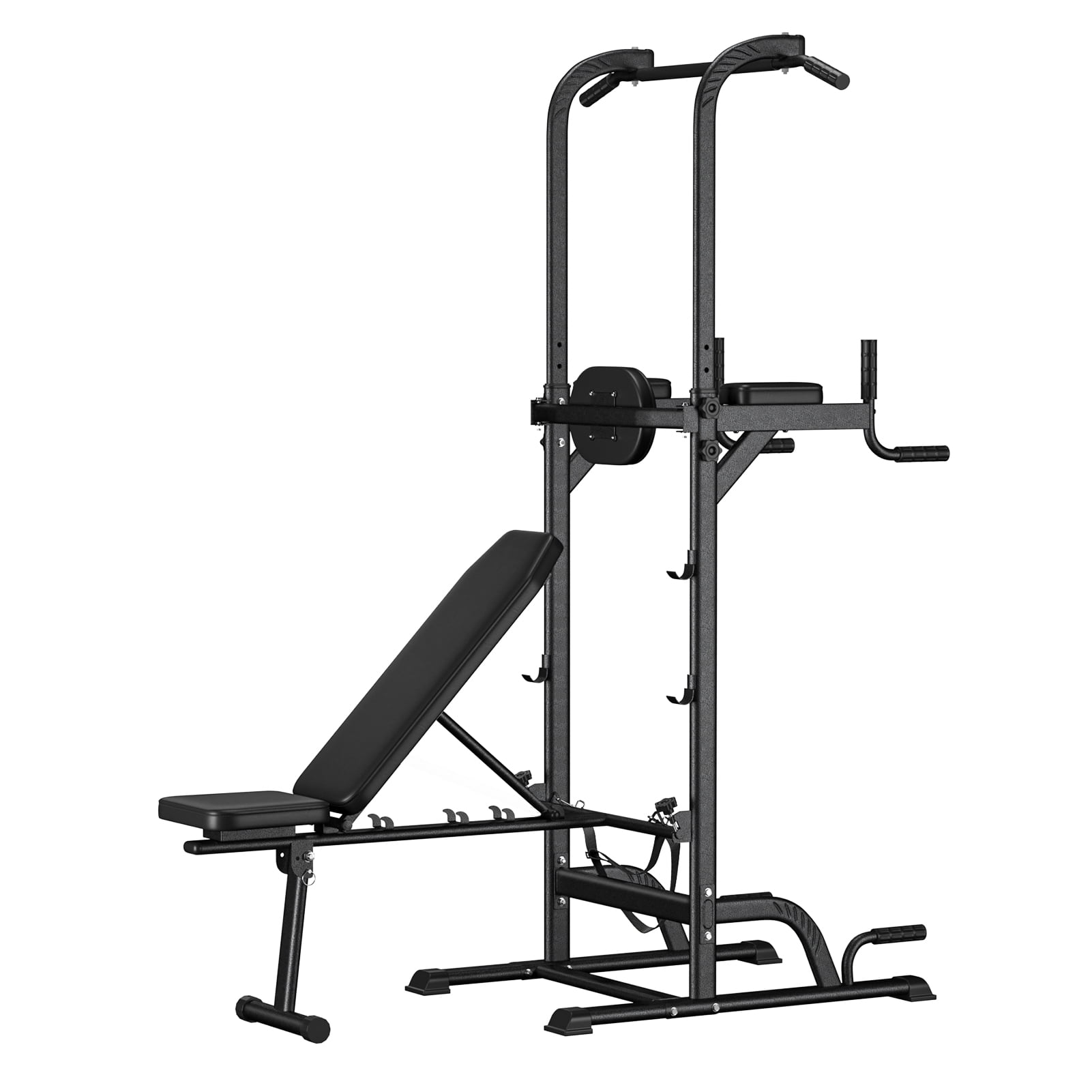 AQMD Power Tower Dip Station with Bench, Height Adjustable Pull Up Bar ...