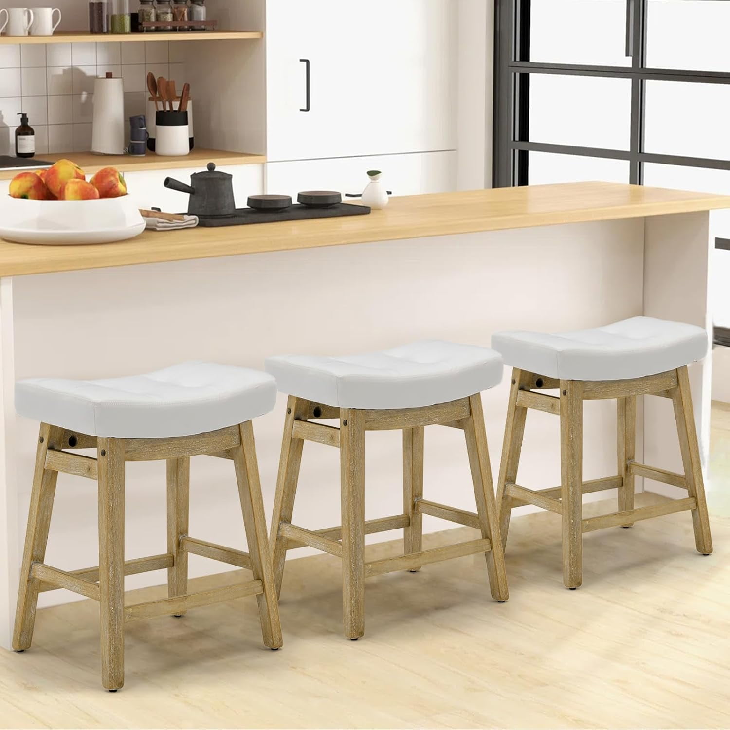 AQO Counter Height Bar Stools Set of 3, Barstools with Upholstered ...