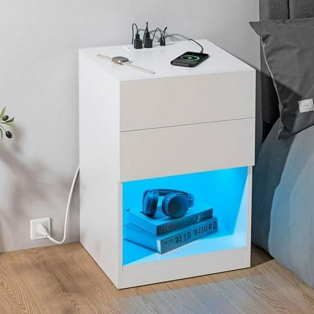 AQOLRET LED Nightstand with Open Night Stand with Charging Station USB ...