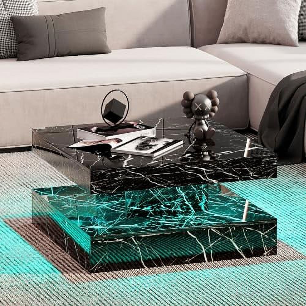 AQOLRET White Black LED Coffee Table with for Living Room Modern Smart ...