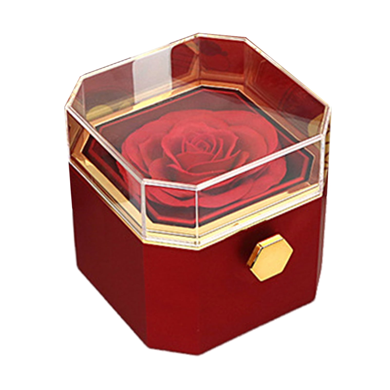 AQQW Ring Jewelry Box with Preserved Rose Flower Drawer Design Portable ...