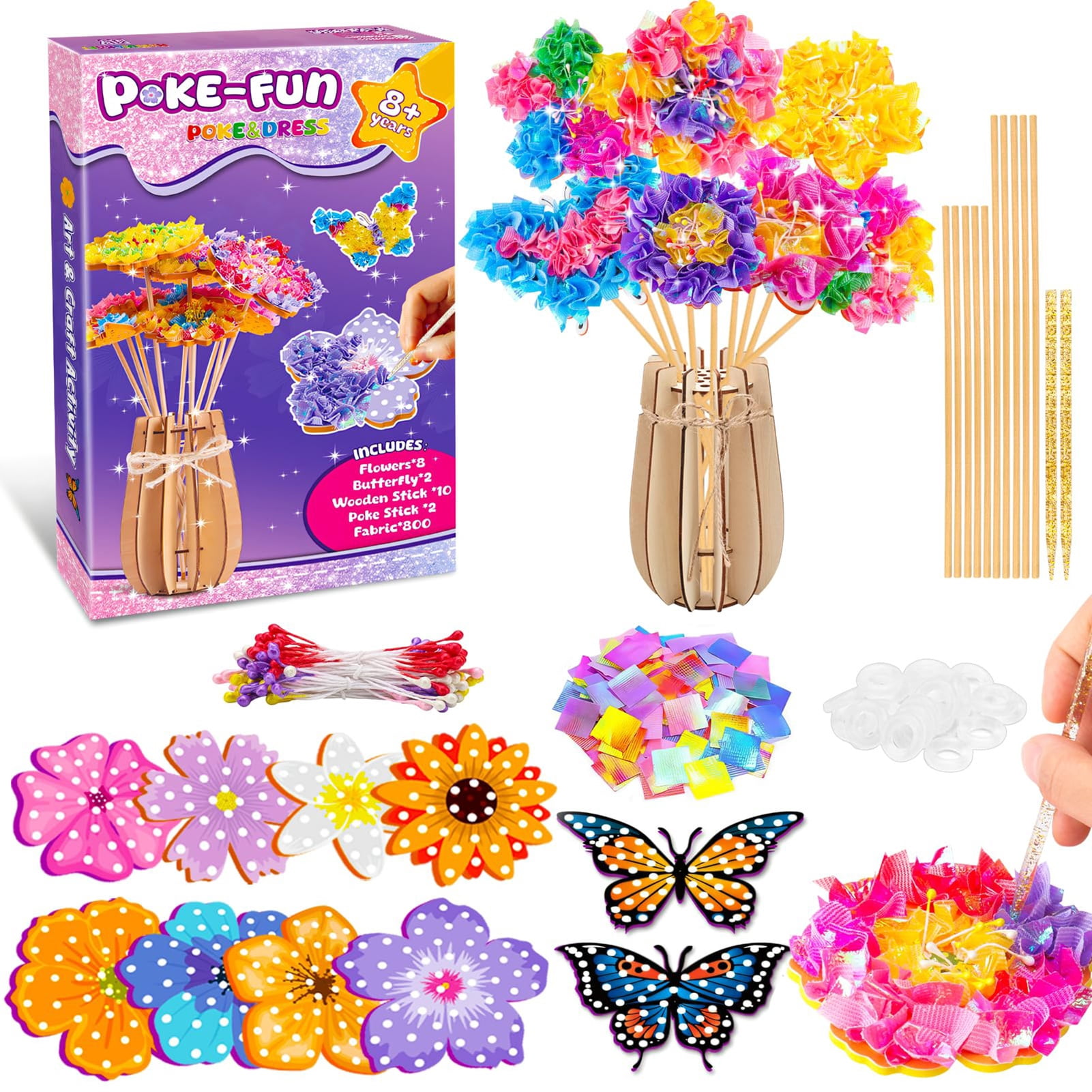 AQRS 1 Set Poke Art Flower Bouquet Kit with Butterfly Wooden Vase ...