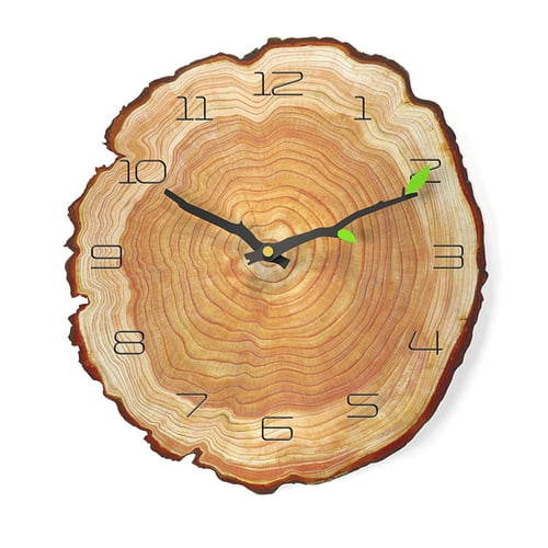 AQRS 12 Inch Wood Grain Wall Clock Creative Tree Stump Design Silent ...