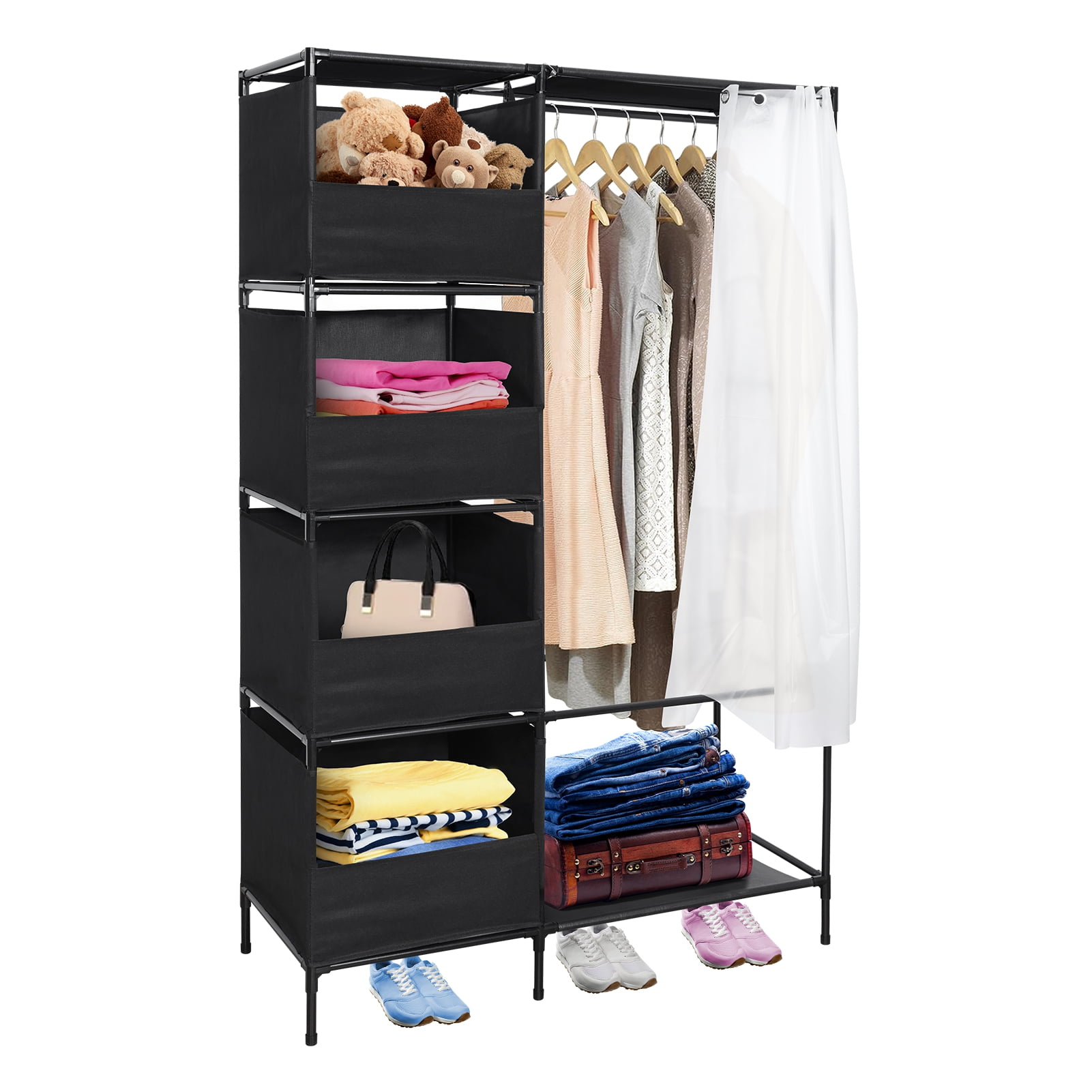 AQRS 4-Tier Garment Rack, Heavy Duty Clothes Storage Cabinet with Hooks ...