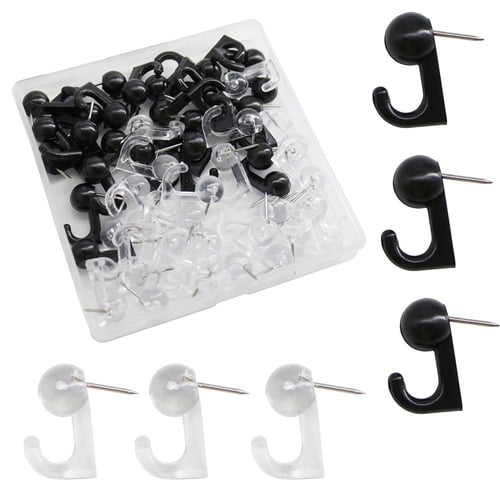 AQRS 50Pcs Push Pin with Hook Plastic Box Black Transparent Cork ...