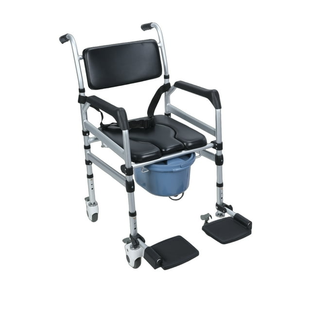 AQRS Bedside Commode with Wheels, Folding Shower Commode Wheelchair for ...