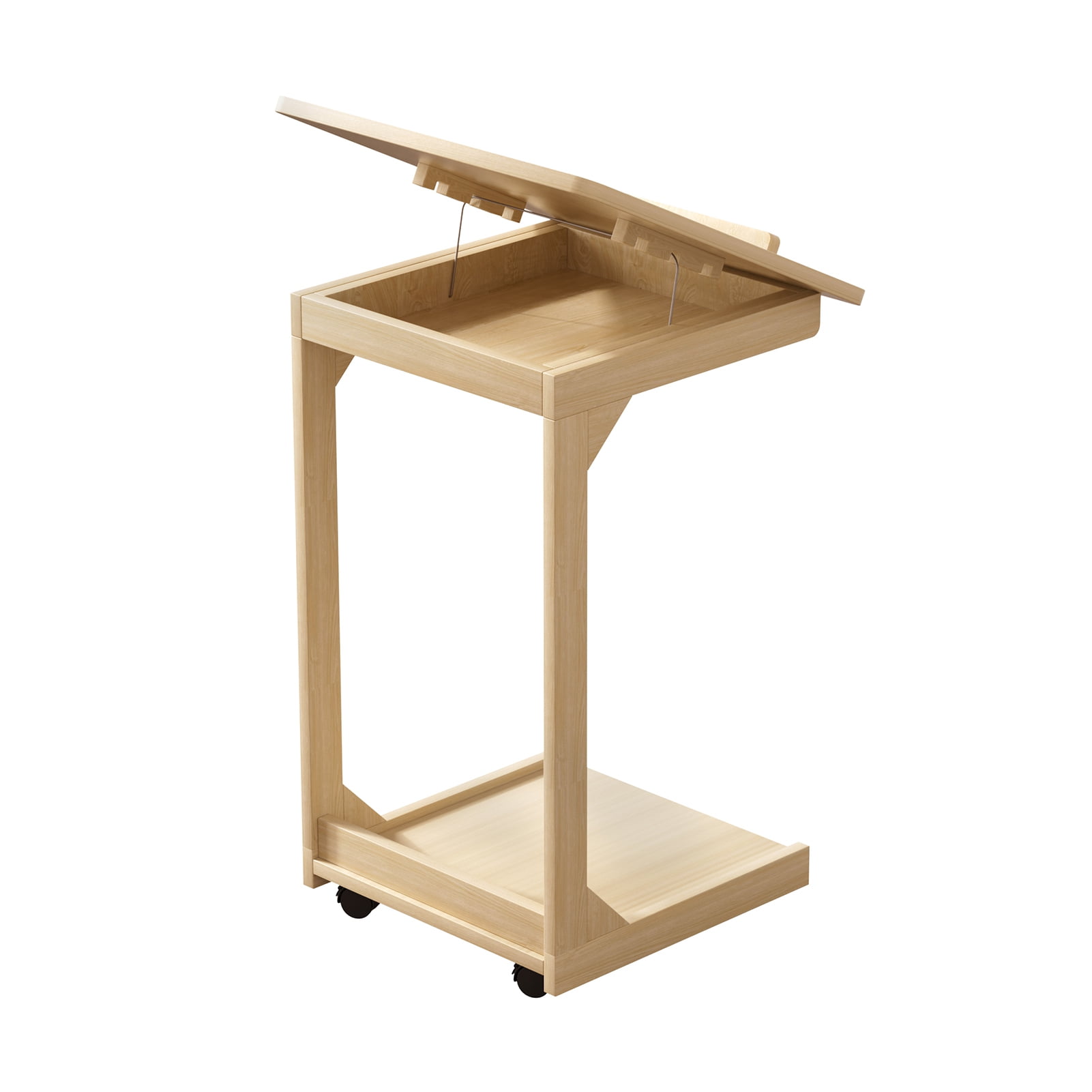 AQRS C Shaped End Table for Couch, Wooden Side Table with Flip-up ...