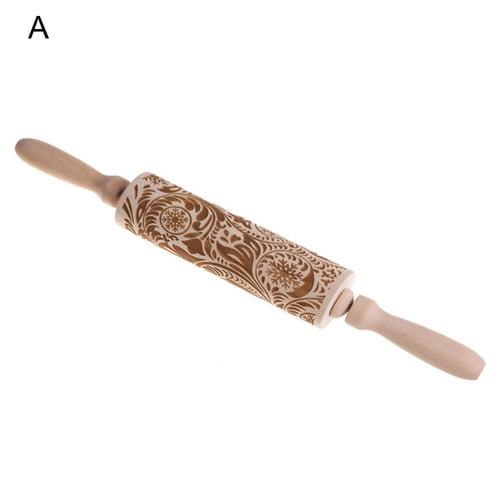 AQRS Engraved Rolling Pins Non-stick Wooden Portable Effortless Dough ...