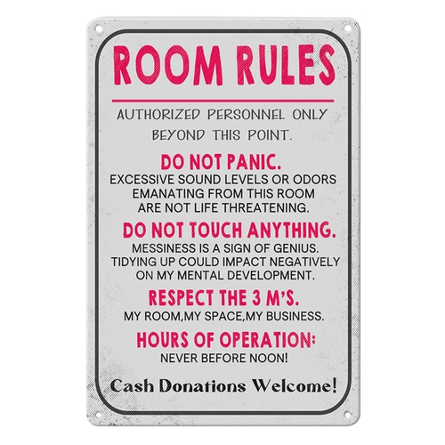 AQRS Pink Room Rules Sign Teens Girls Boys Bedroom Gaming Room Dorm ...