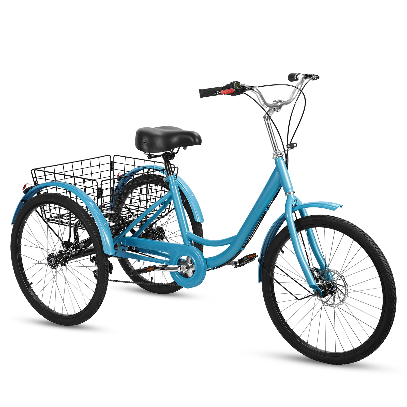 AQSQ Adult Tricycles 7 Speed 24 Inch Three Wheel Bike Cruiser Trike ...