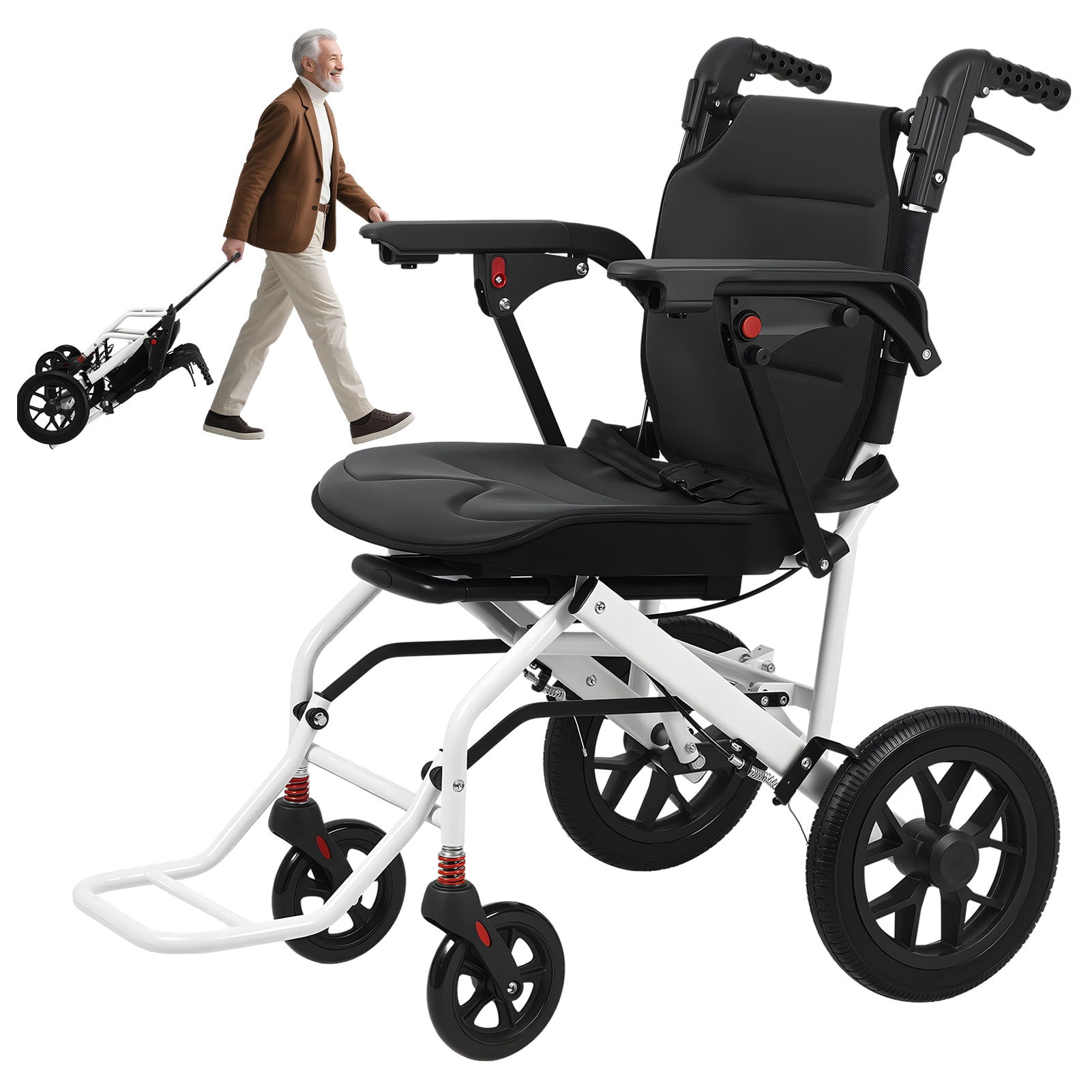 AQSQ Foldable Wheelchair for Adults, Portable Transport Chair with ...