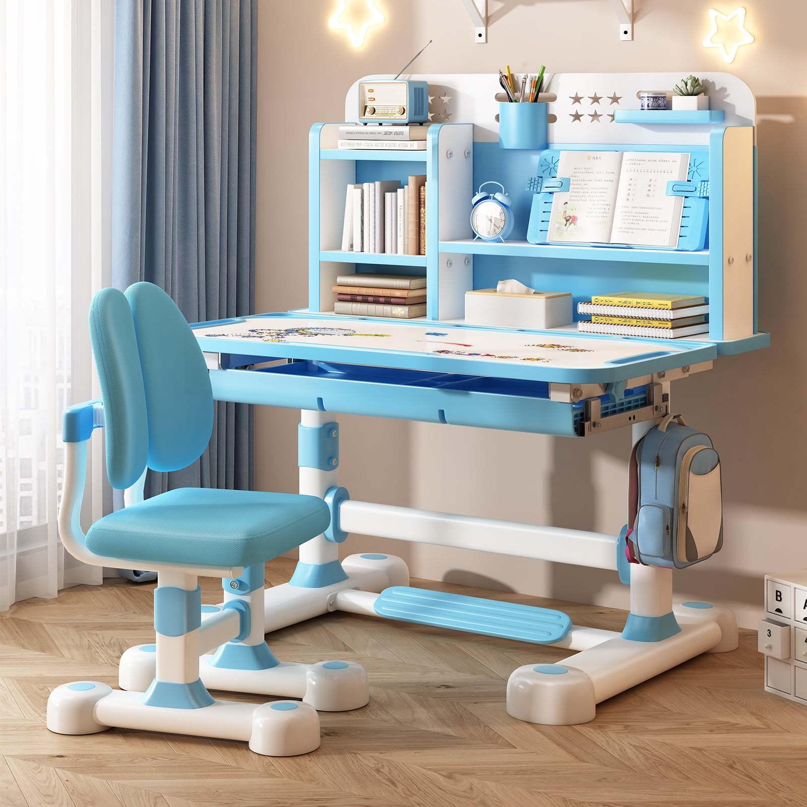 AQSQ Kids Desk and Chair Set Height Adjustable School Study Desk and ...