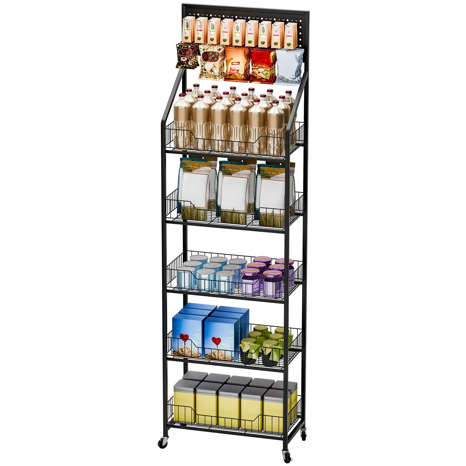 AQSQ Retail Candy Snack Display Rack, 5-Tier Carbon Steel Storage Shelf ...
