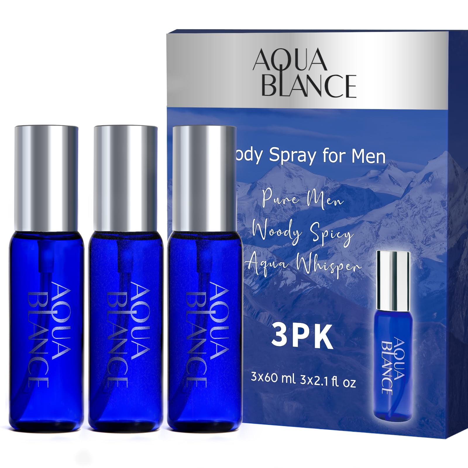 AQUA BLANCE Body Spray JKF25 For Men, 2.1 Fl Oz/60 ML, Travel Size 3 ...