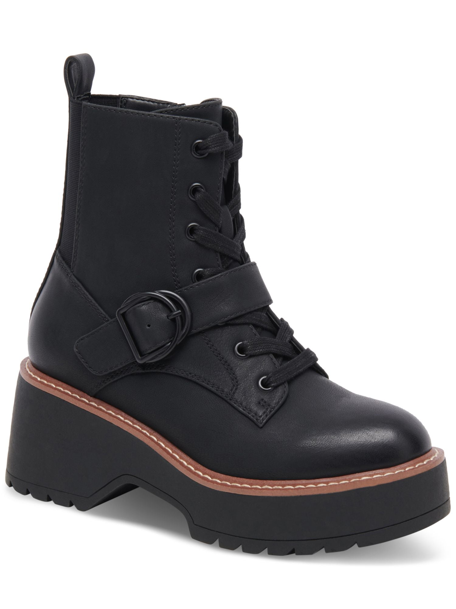 AQUA COLLEGE Womens Black 1-1/2" Platform Heel Pull-Tab Lace Up Goring ...