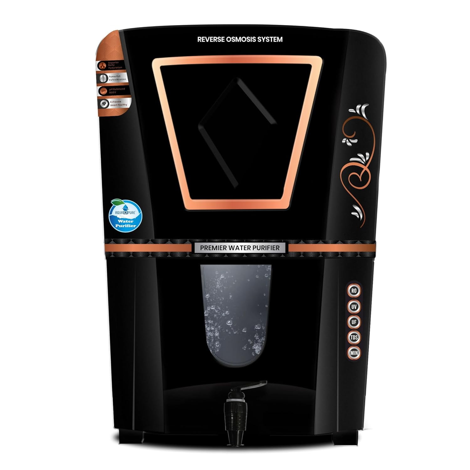 AQUA D PURE Copper 4 in 1 Infuser Technology with RO UV TDS UF water purifier 12 Litre Storage ...