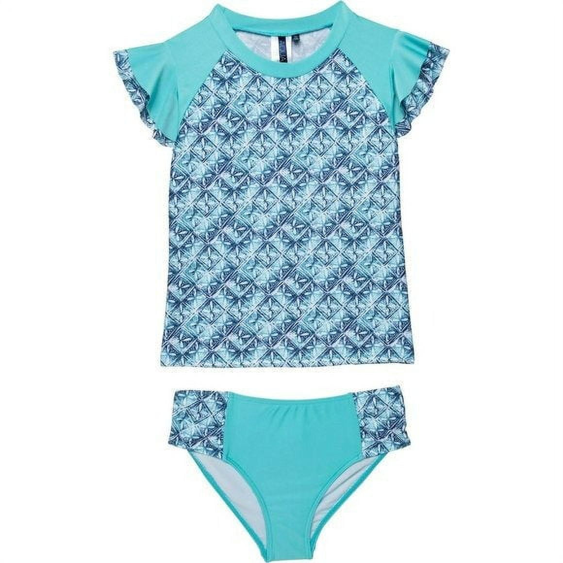 AQUA ET SOL Girl's UPF 50+ Rash Guard and Bikini Bottoms Swim Set-Blue ...