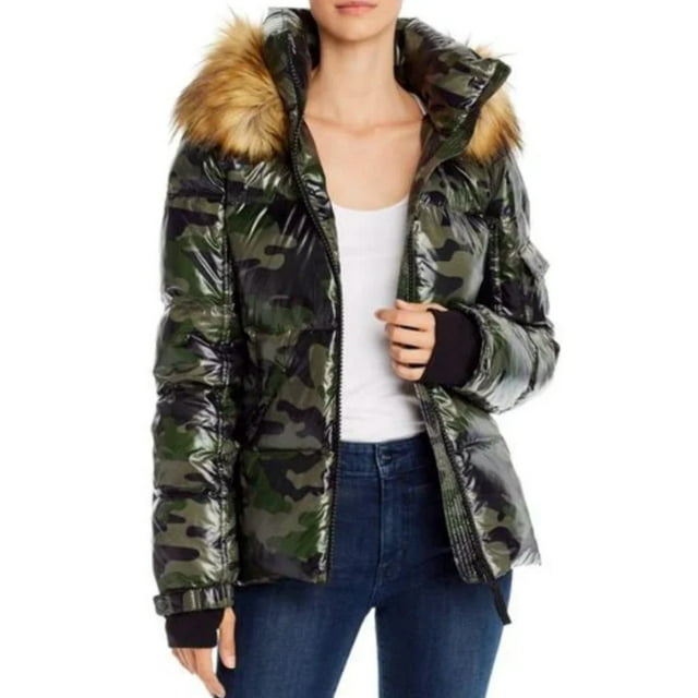 AQUA Faux Fur-Trim Camo Puffer Jacket - Walmart.com