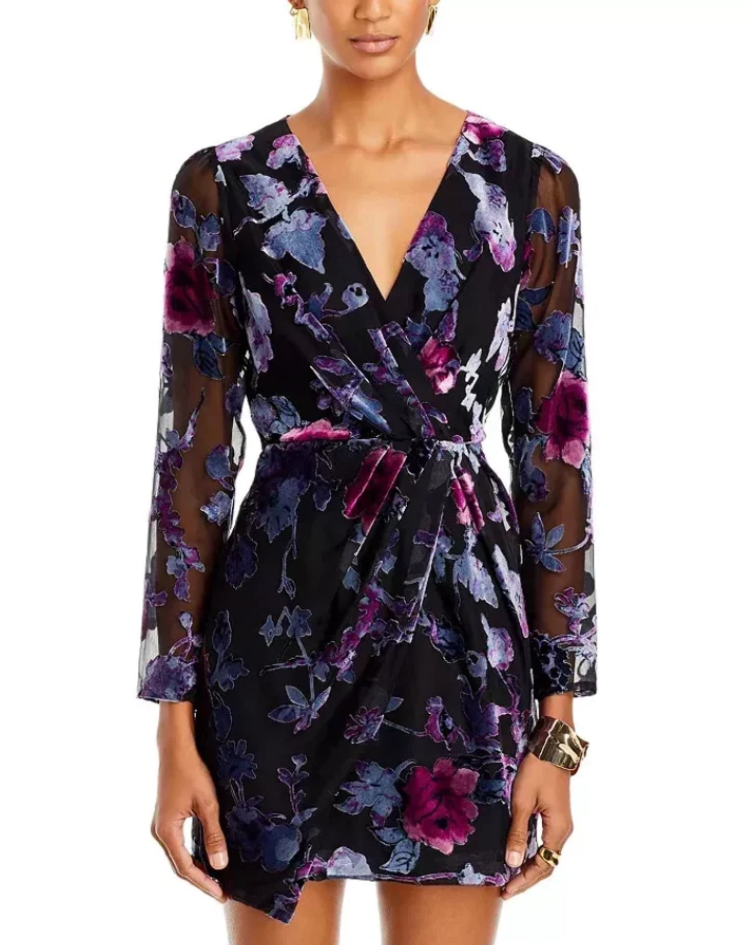 AQUA Floral Velvet Burnout Mini Dress - Walmart.com