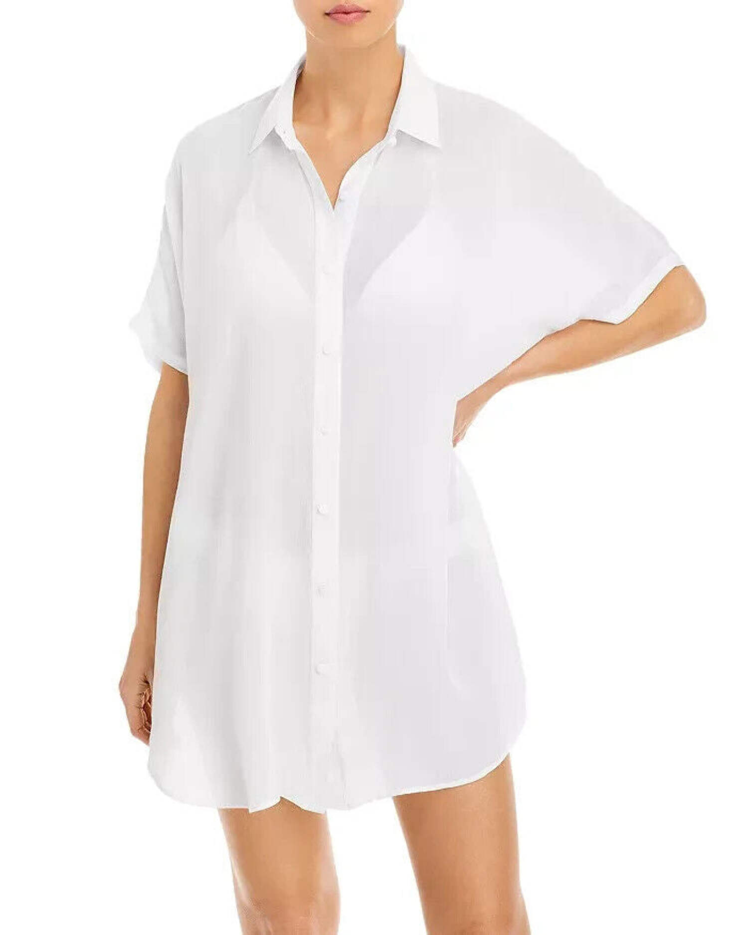 AQUA Swim Button-Down Swim Cover Up Swimwear White Size Small - Walmart.com