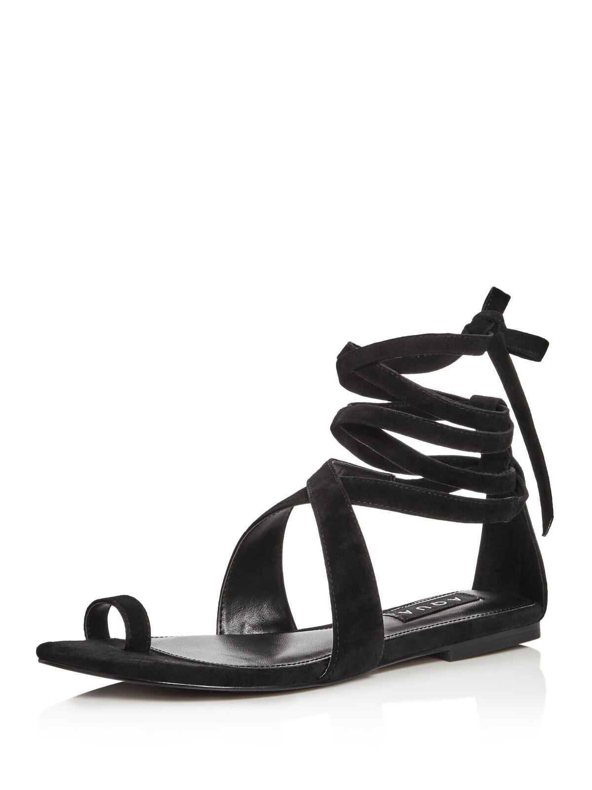 AQUA Womens Black Suede Crossover Strap Toe Loop Helen Owen Bay Open ...