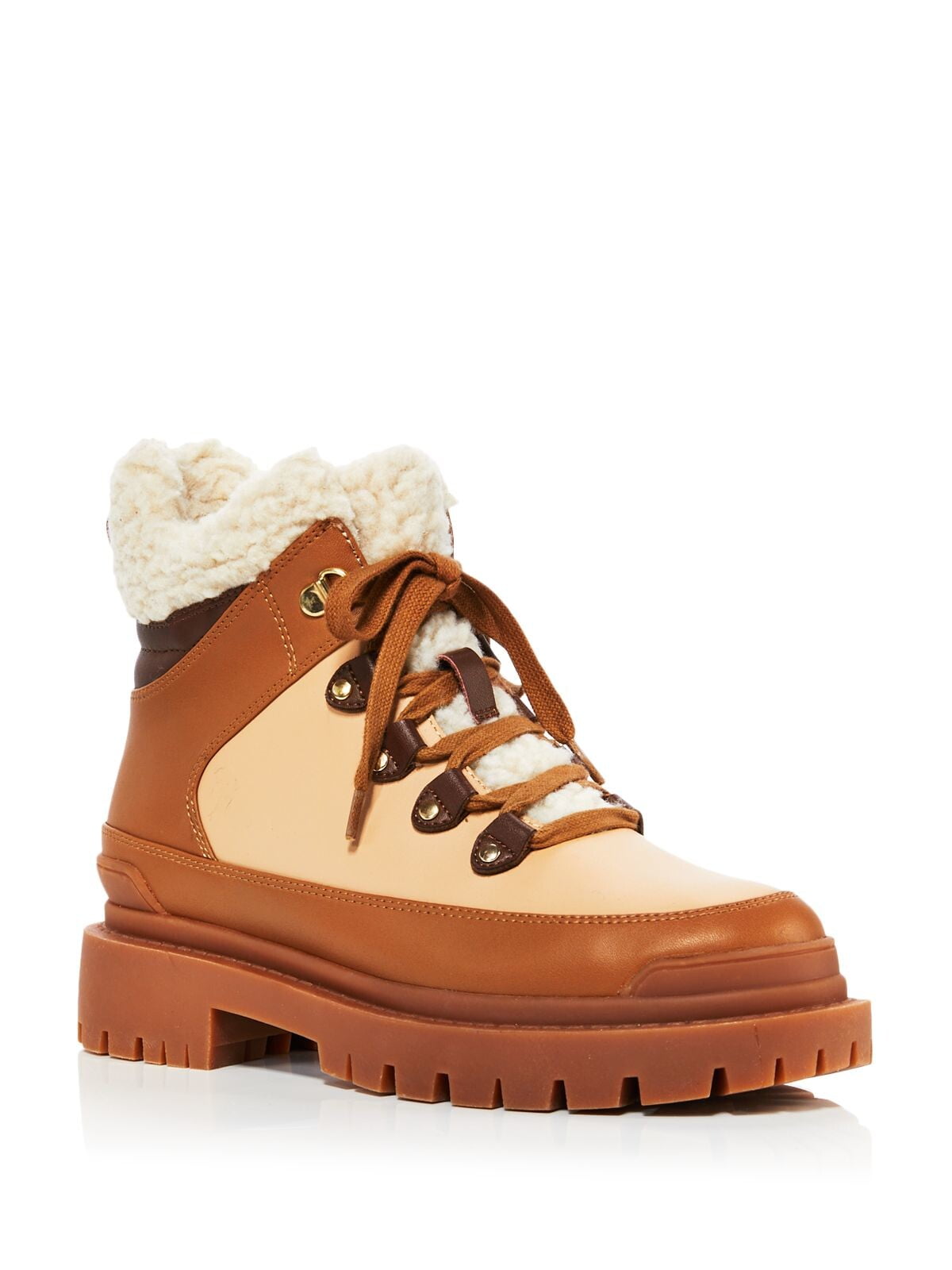 AQUA Womens Brown 1" Platform Pull Tab Lug Sole Comfort Storm Round Toe ...