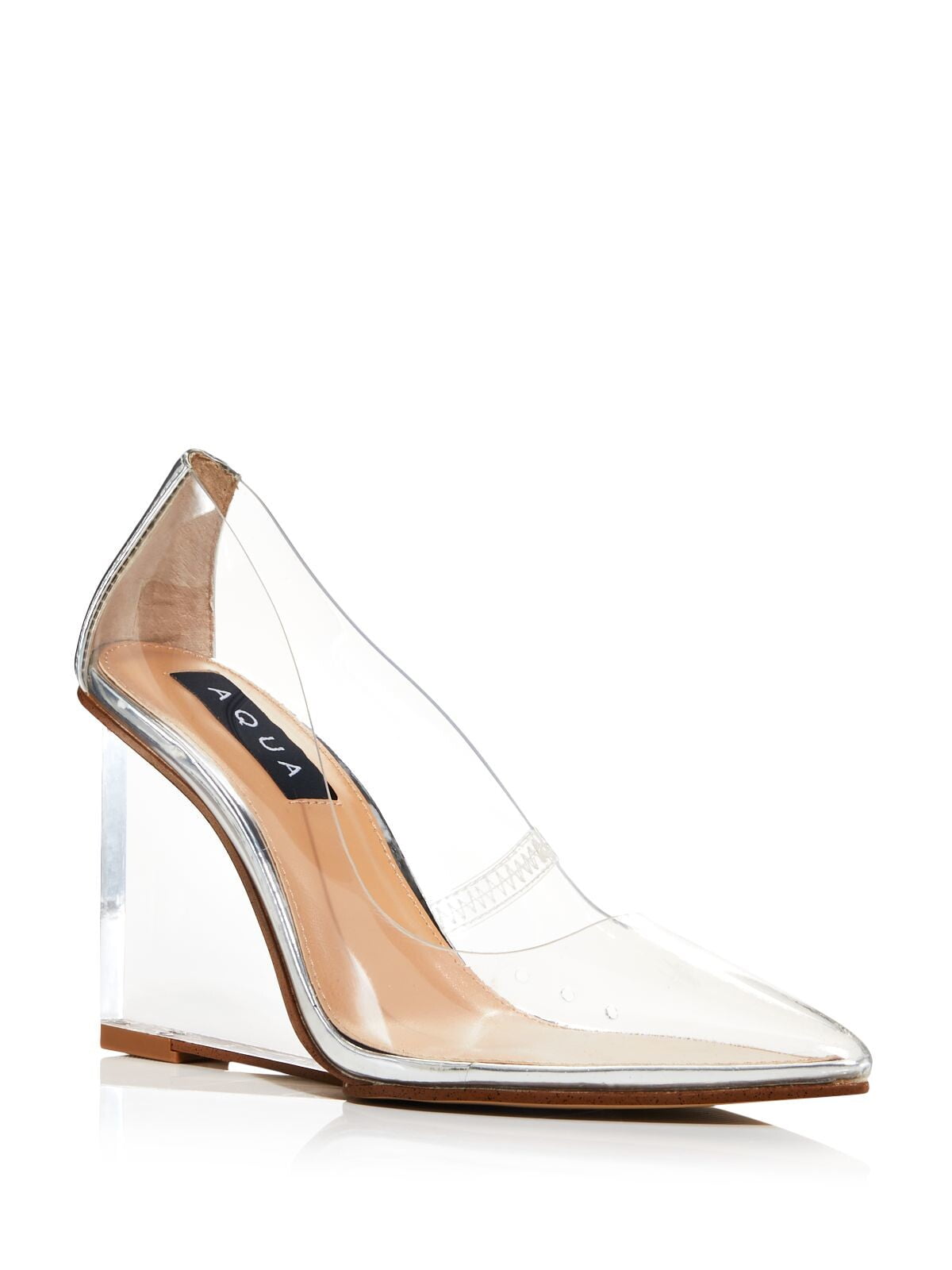 AQUA Womens Clear Translucent Padded Clear Pointed Toe Wedge Slip On ...