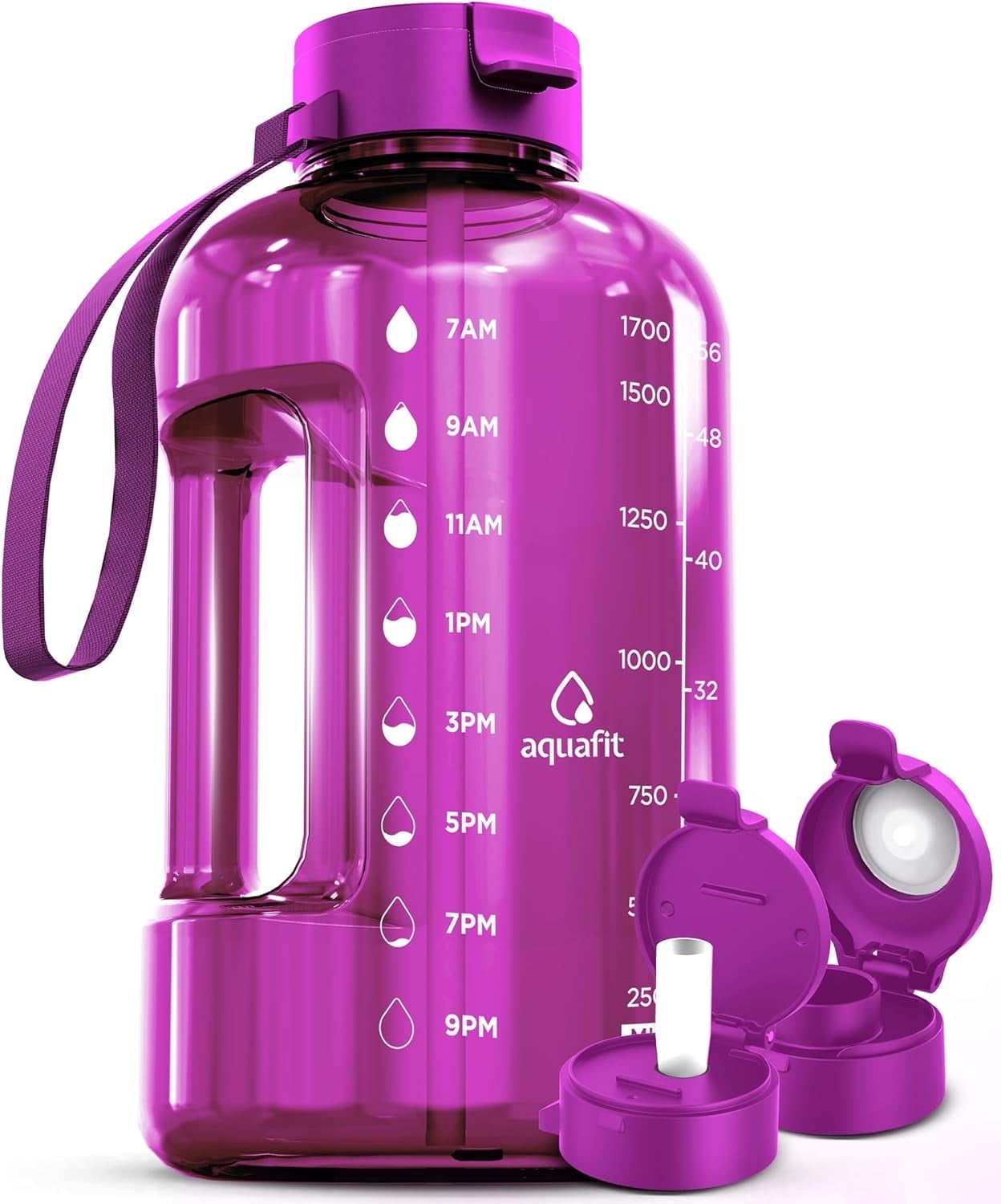 AQUAFIT BPA-Free Reusable Water Bottle with Straw, Time Marker & Extra ...