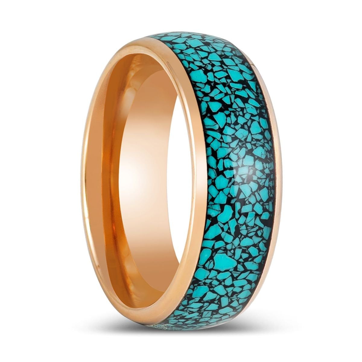 AQUAGLAZE | Rose Gold Tungsten Ring, Domed Ring, Blue Turquoise Inlay ...