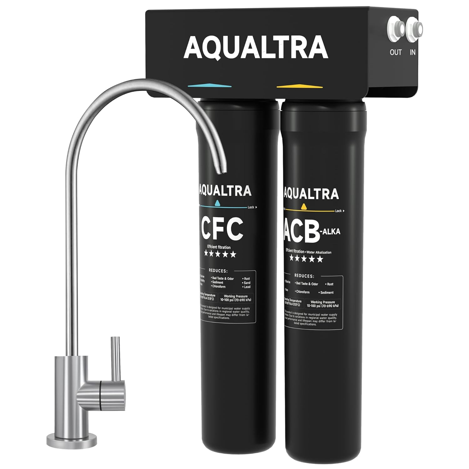 AQUALTRA USF-2F-15 Slightly Alkaline Under Sink Water Filtration System ...