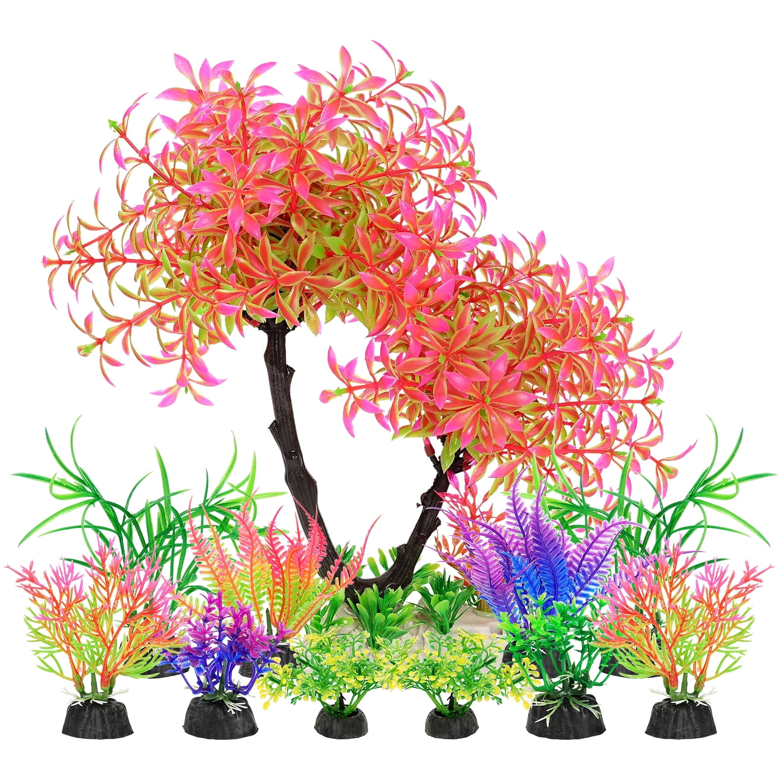 AQUANEAT Artificial Aquarium Plants, Fish Tank Pink Tree Decoration Set ...