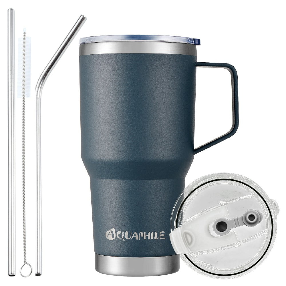 AQUAPHILE 30oz Insulated Stainless Steel Mug with Handle, Double Wall Vacuum Travel Cup with Lid ...