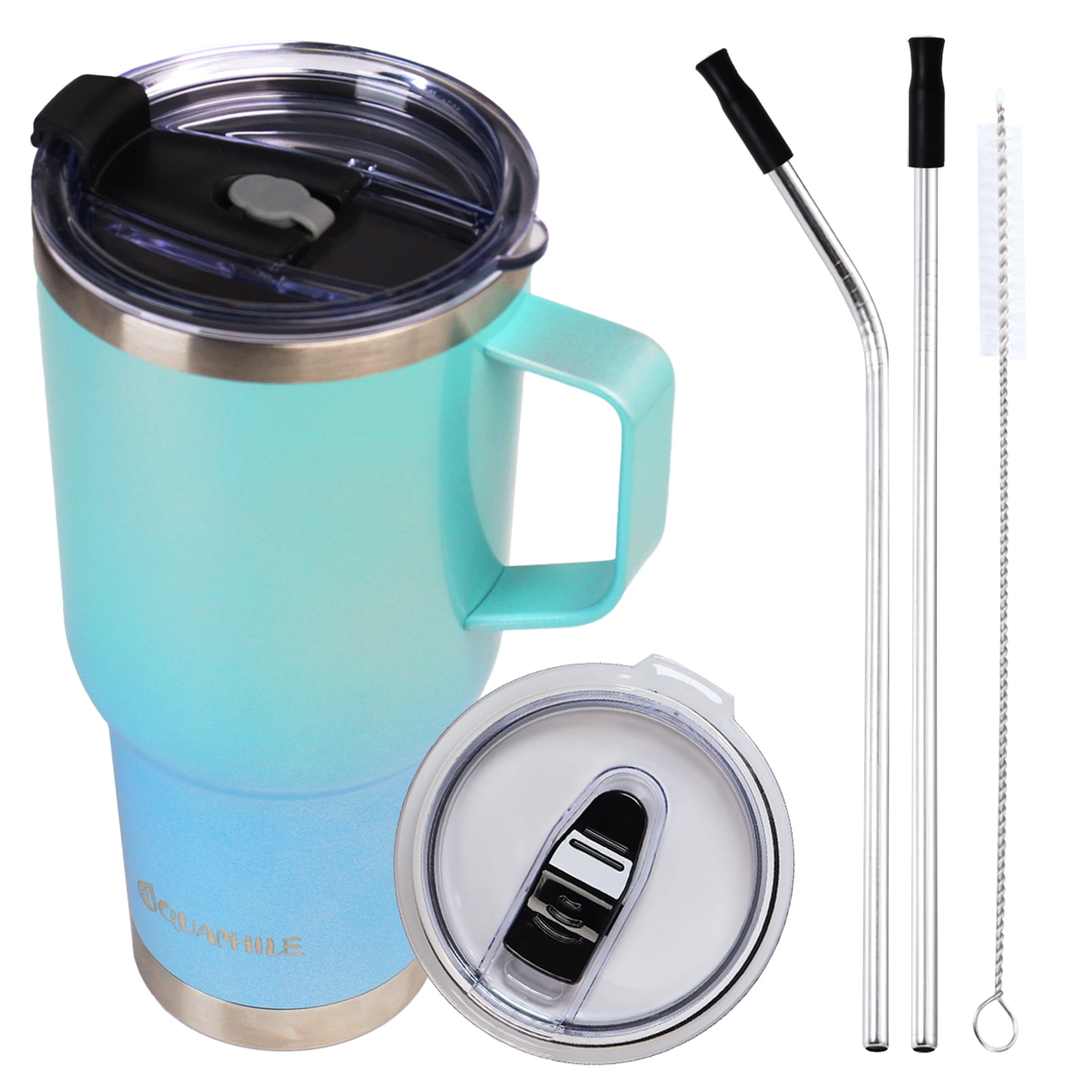 AQUAPHILE 40oz Insulated Tumbler, Stainless Steel, Leak-proof Lid/Straw ...