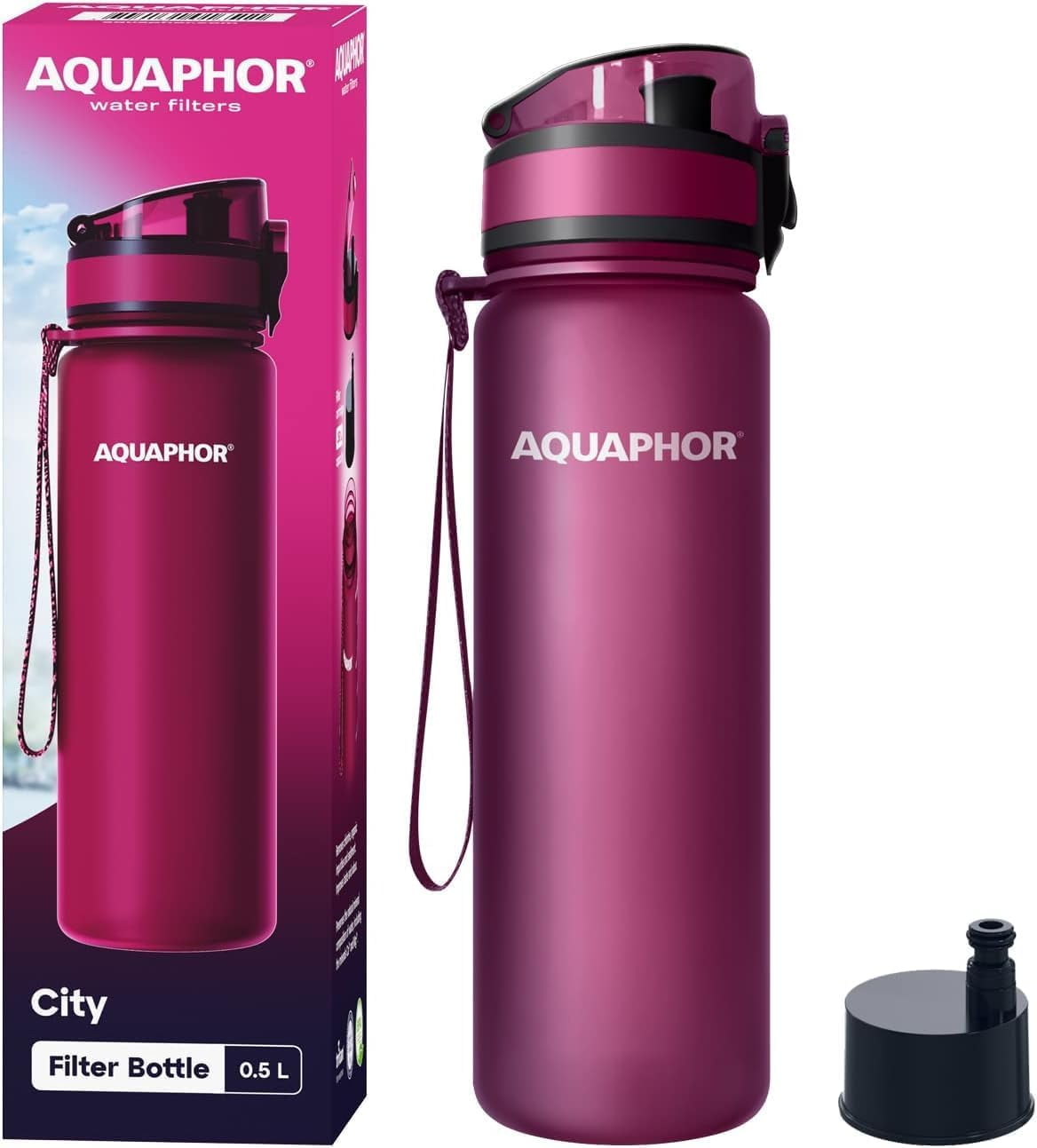 AQUAPHOR City Bottle 17oz / 500ml Ruby Red| Travel Water Bottle with ...