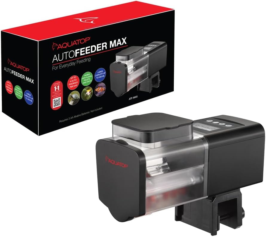 AQUATOP Programmable Fish Feeder – 1-4 Feedings Per Day, Holds 450ml – Versatile Automatic ...