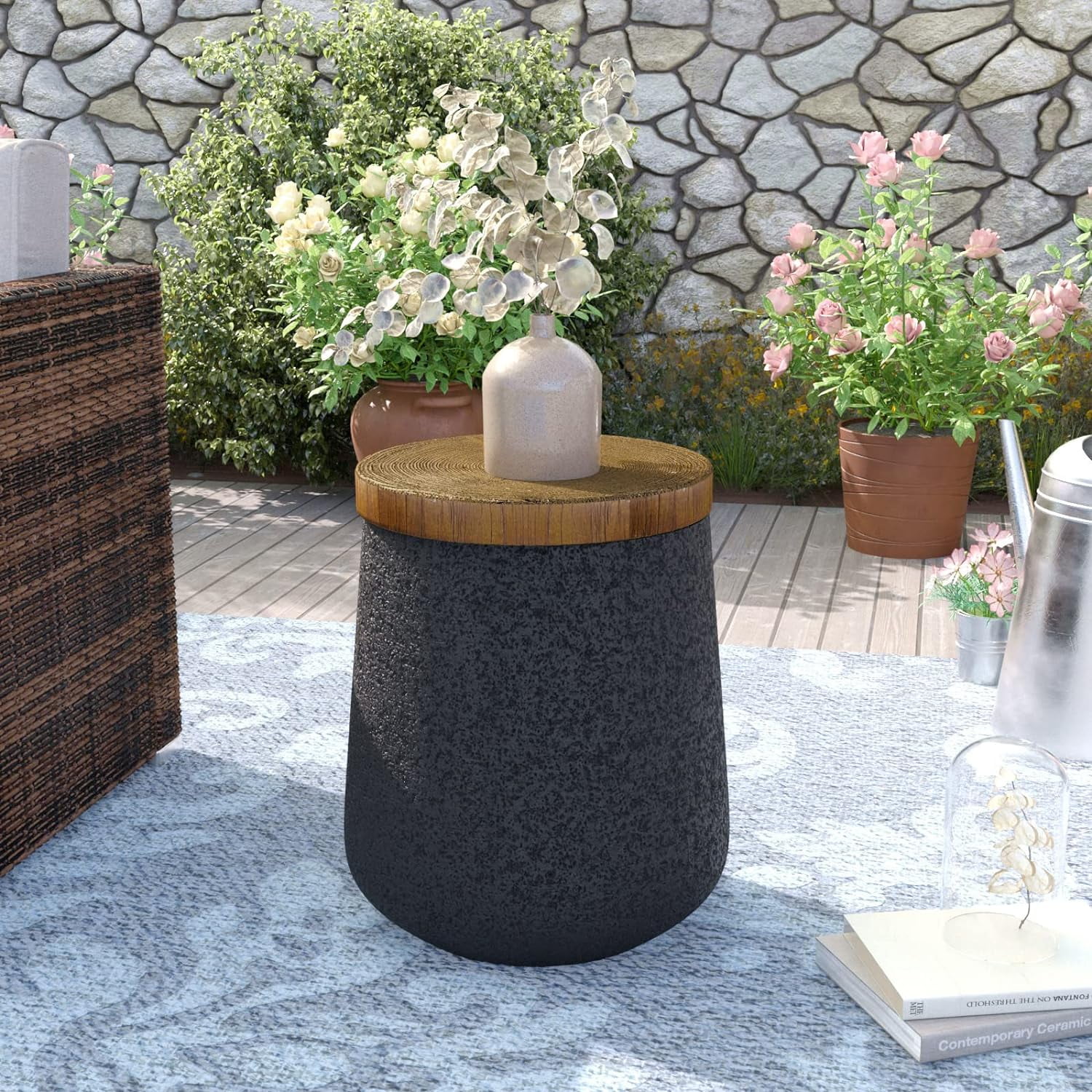 AQUILLA 16.8 Inch Tall Small Side Table, Cylinder Rustic Concrete End ...