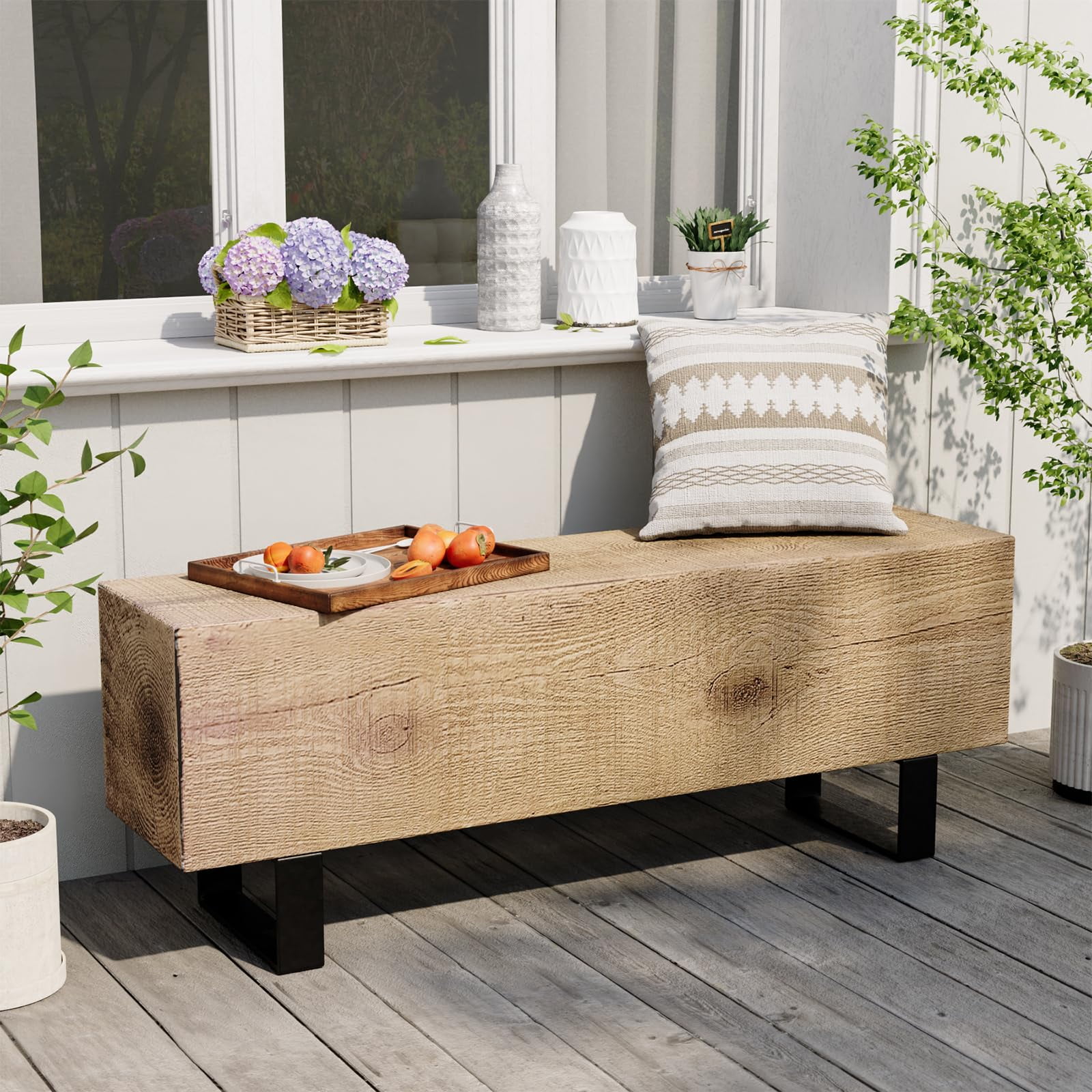 AQUILLA Modern Outdoor Bench, Faux Wooden Patio Bench, Concrete ...
