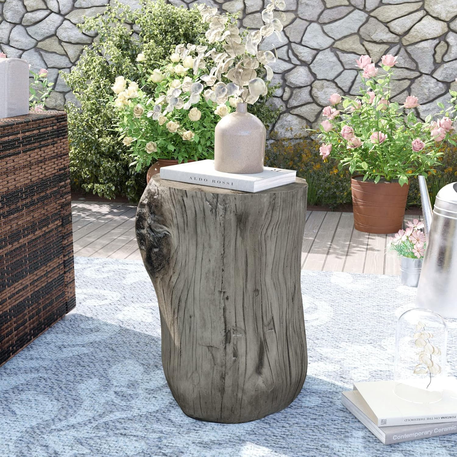 AQUILLA Rustic Stump Side Table, Light Grey Wood-Look End Table, Stump ...